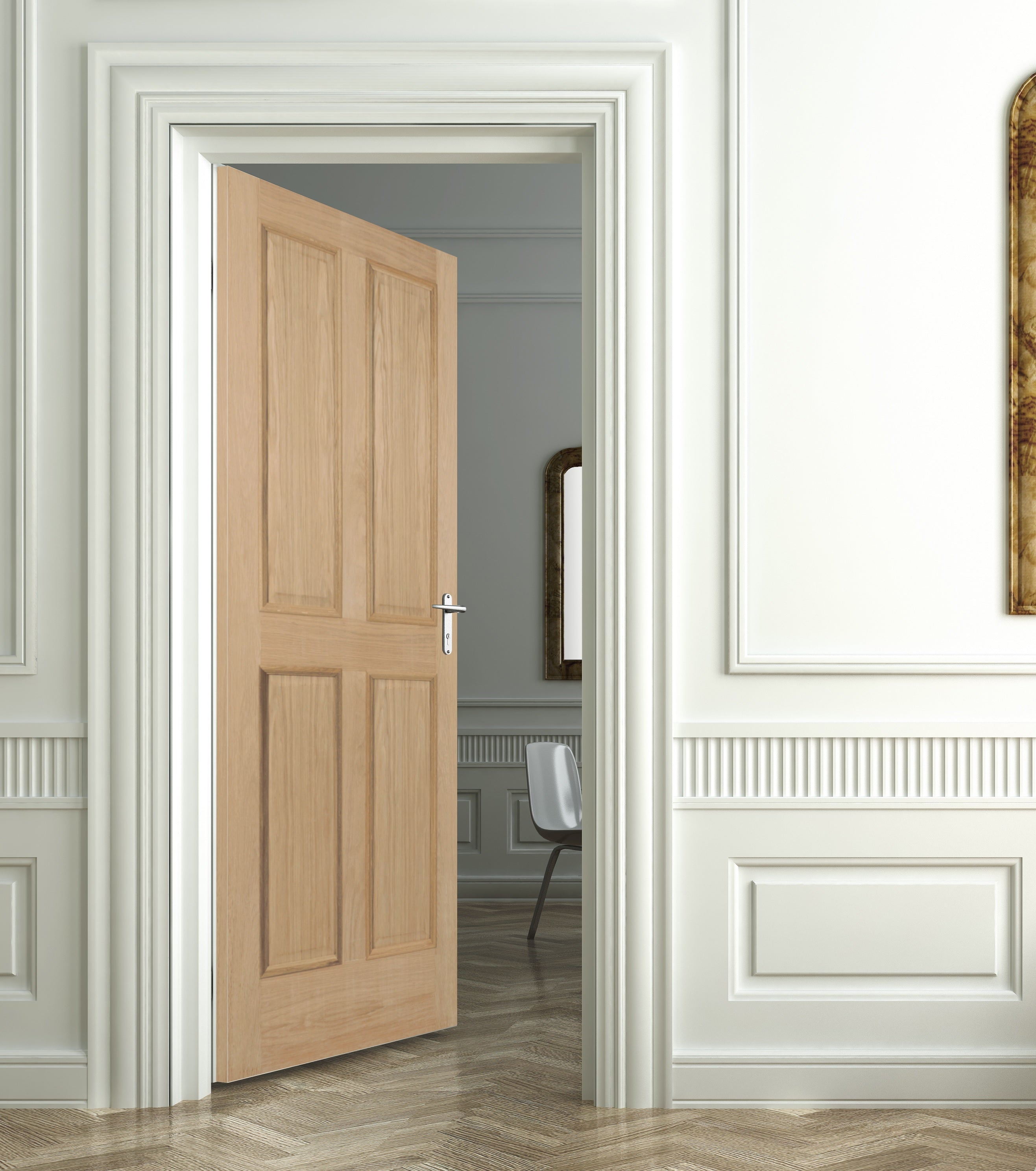 Oak 4 Panel RM2S Sliding Door System – Green Tree Doors